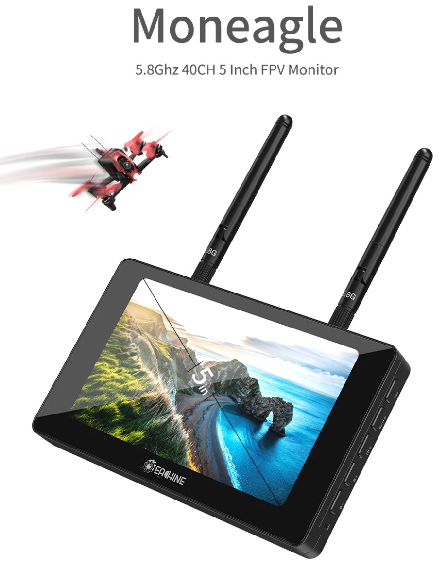 Eachine Moneagle 5" monitor per FPV con DVR integrato Schermo HD IPS 800x480 5.8GHz 40CH ...