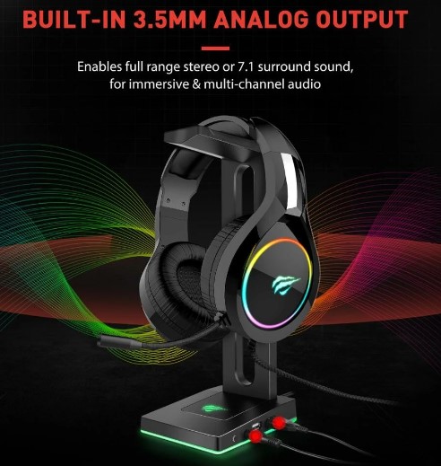 Havit RGB Supporto per cuffie con AUX da 3,5 mm e 2 porte USB ... Havit RGB Supporto per cuffie con AUX da 3,5 mm e 2 porte USB ...